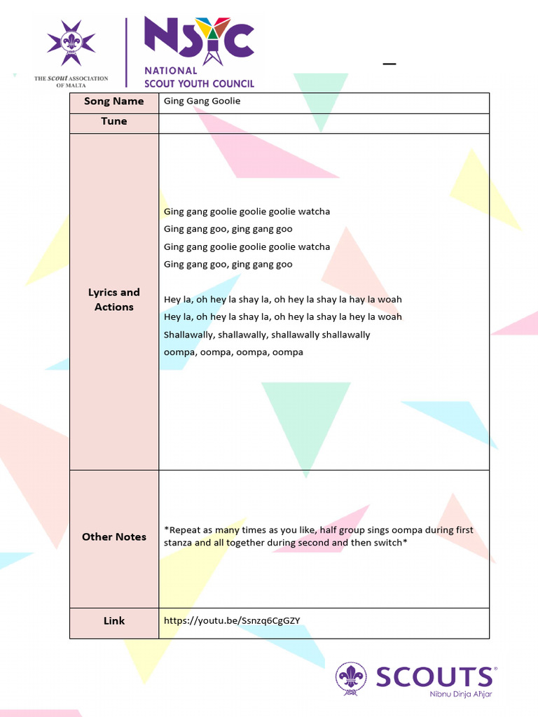 Ging Gang Goolie Lyrics and Actions | PDF