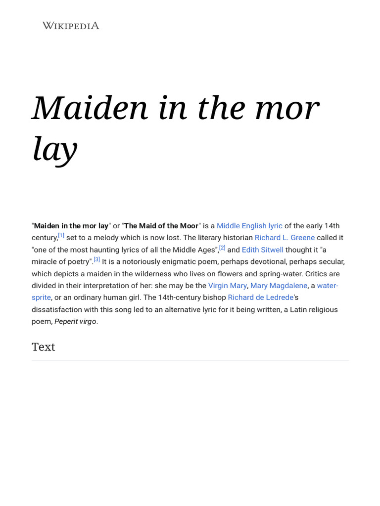 Maiden in the Mor Lay - Wikipedia | PDF | Poetry | Poems