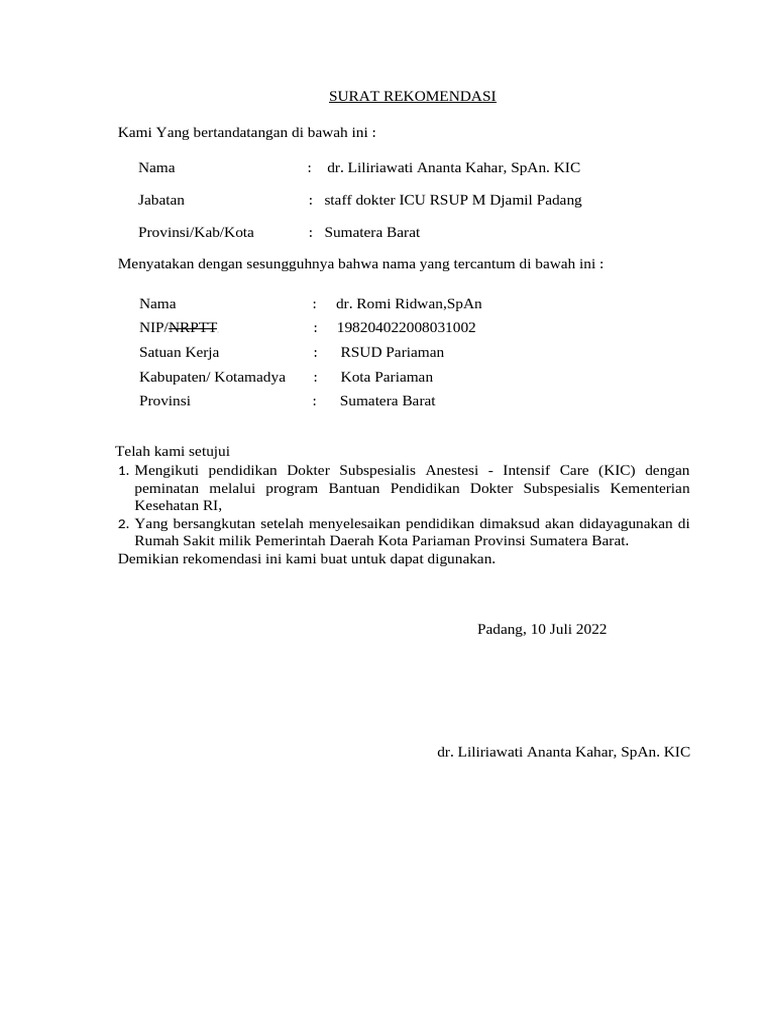 Rekomendasi Romi KIC DR Lili | PDF