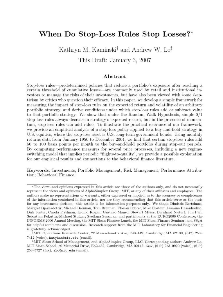 When Do Stop-Loss Rules Stop Losses | PDF | Risk | Asset Allocation