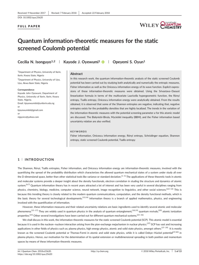 Quantum Information Theoretic Measures F | PDF | Physics | Quantum Mechanics