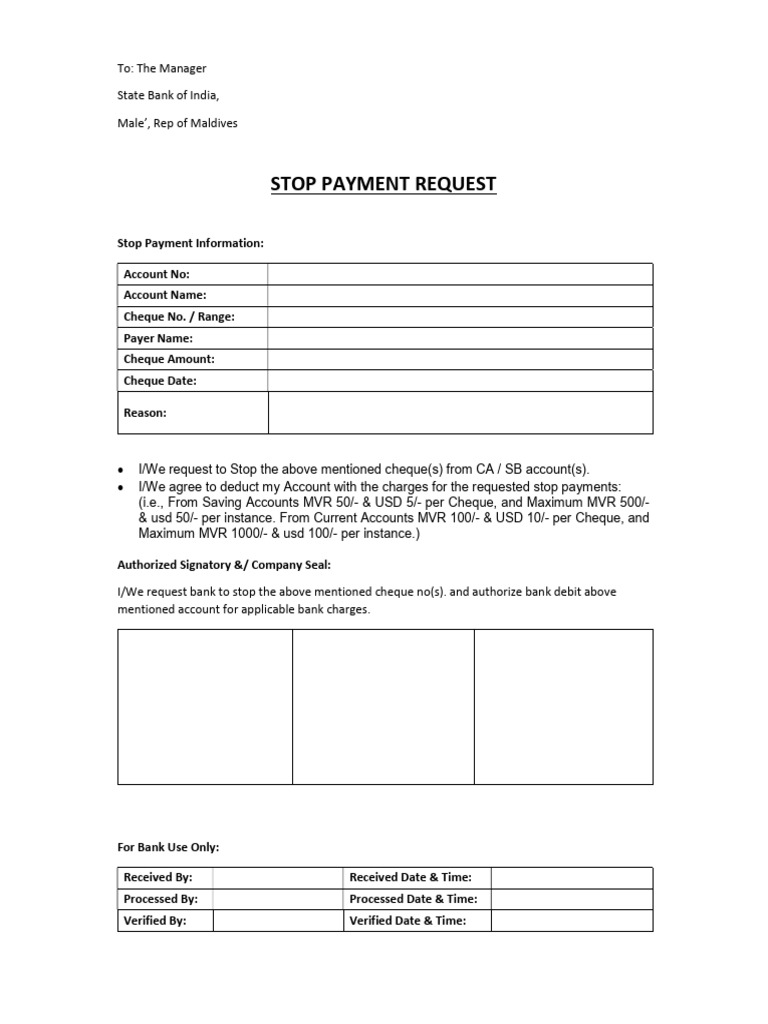 Stop Payment Request Form | PDF