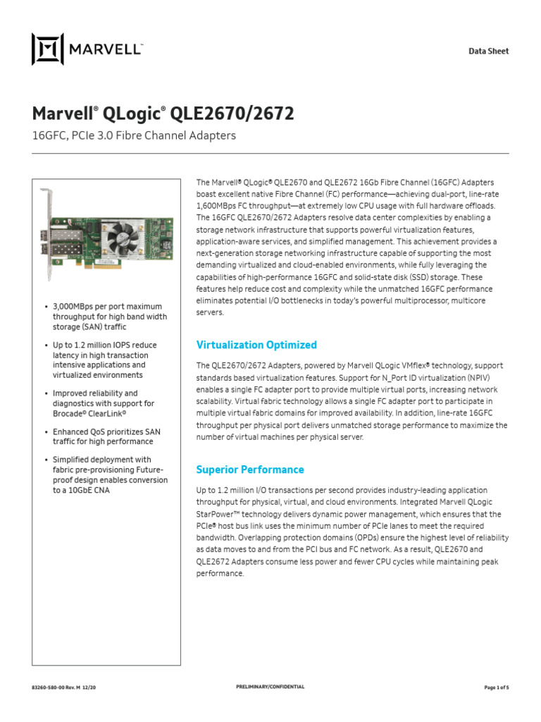 Marvell Fibre Channel Adapters Qlogic E267x Datasheet | PDF | Computer Network | Quality Of Service