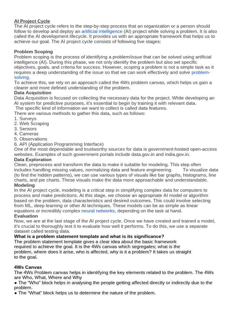AI Project Cycle (Class-IX) | PDF | Artificial Intelligence ...