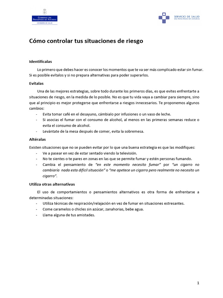 MAS INFO - Situaciones Riesgo-Conduct Alternativas | PDF | De fumar | Té