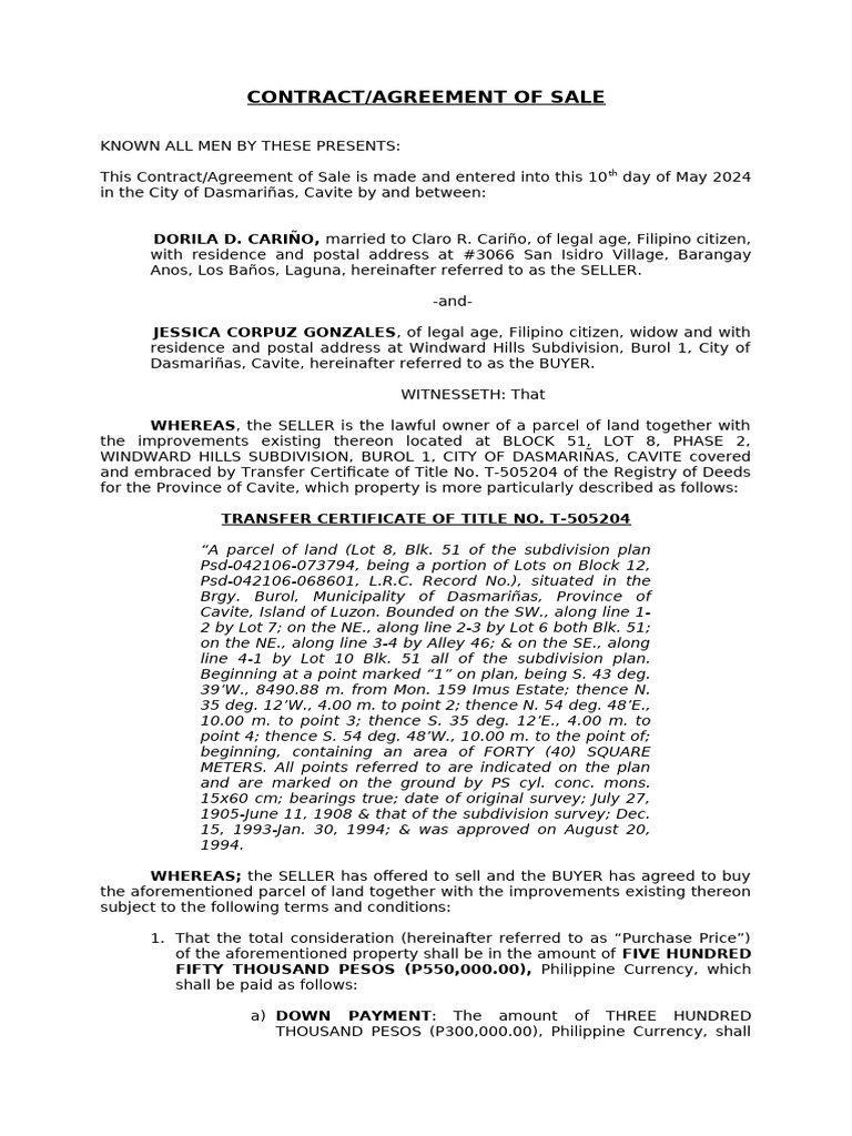 Contract of Sale Ate Jess | PDF | Taxes | Common Law