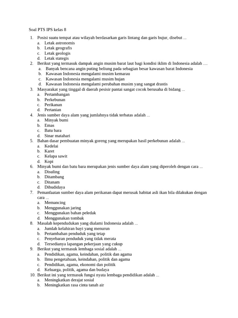Soal PTS IPS Kelas 8 | PDF