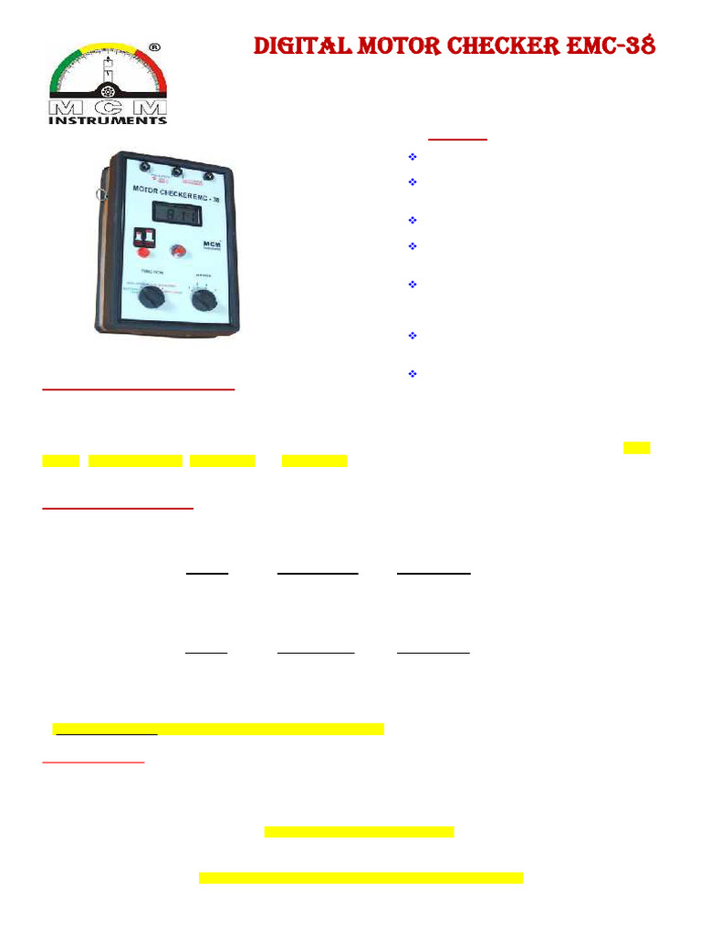 ZEMC38 Digital Motor Checker | PDF | Electric Motor | Inductor