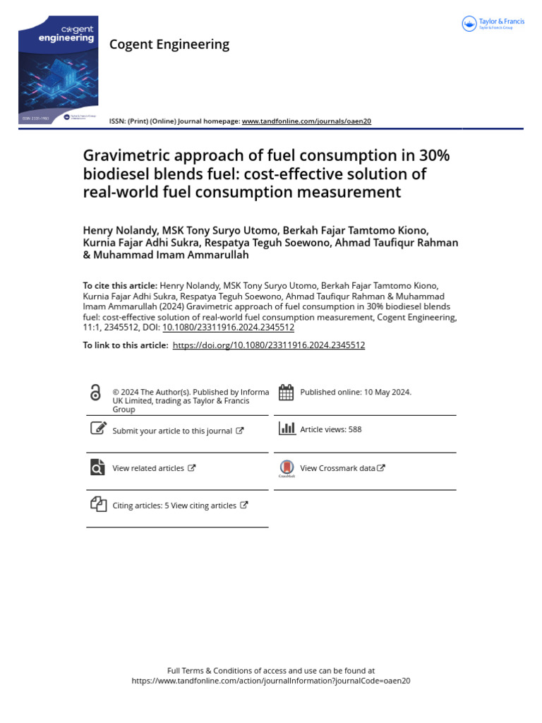 Gravimetric Approach of Fuel Consumption in 30 Biodiesel Blends Fuel ...