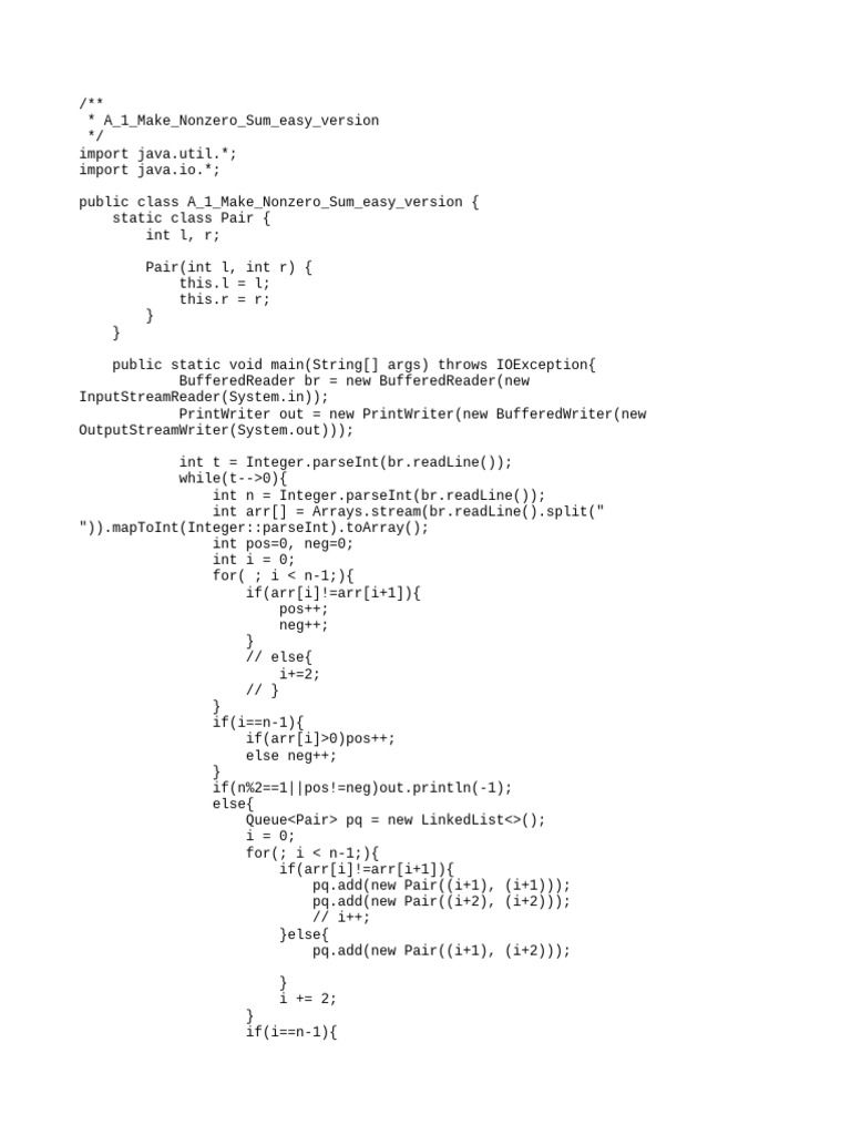 Nonzero Sum Problem Solution in Java | PDF