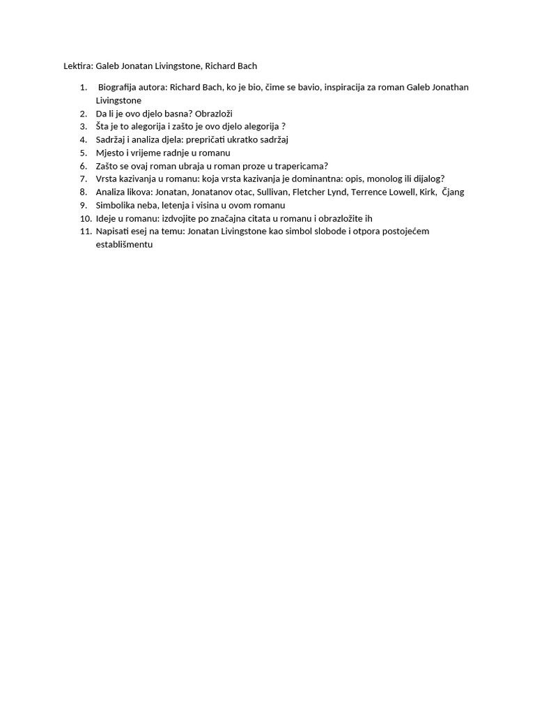 Lektira Galeb (1) | PDF