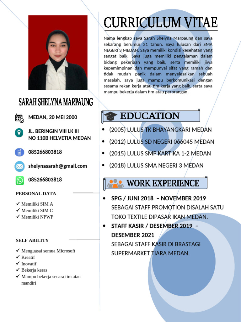 Cv Sarah Shelyna Spg | PDF