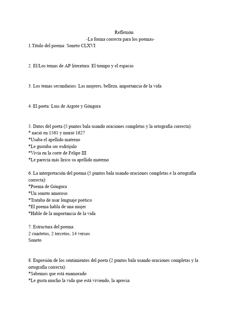 Análisis del Soneto CLXVI de Góngora | PDF