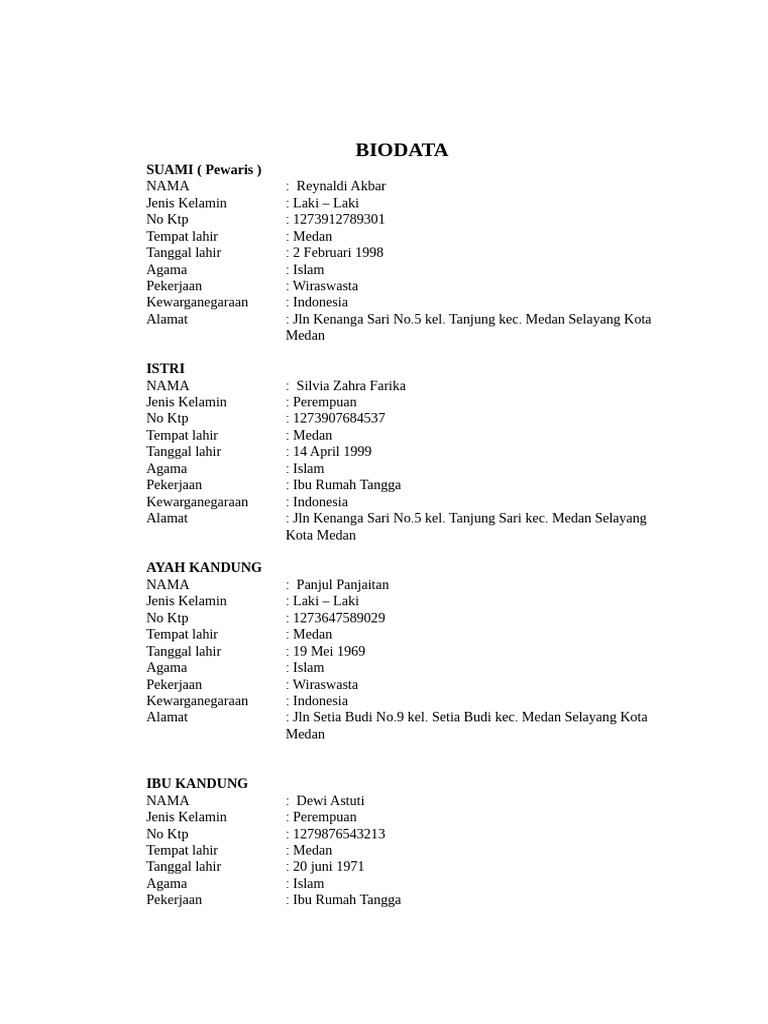 BIODATA PERDATA | PDF