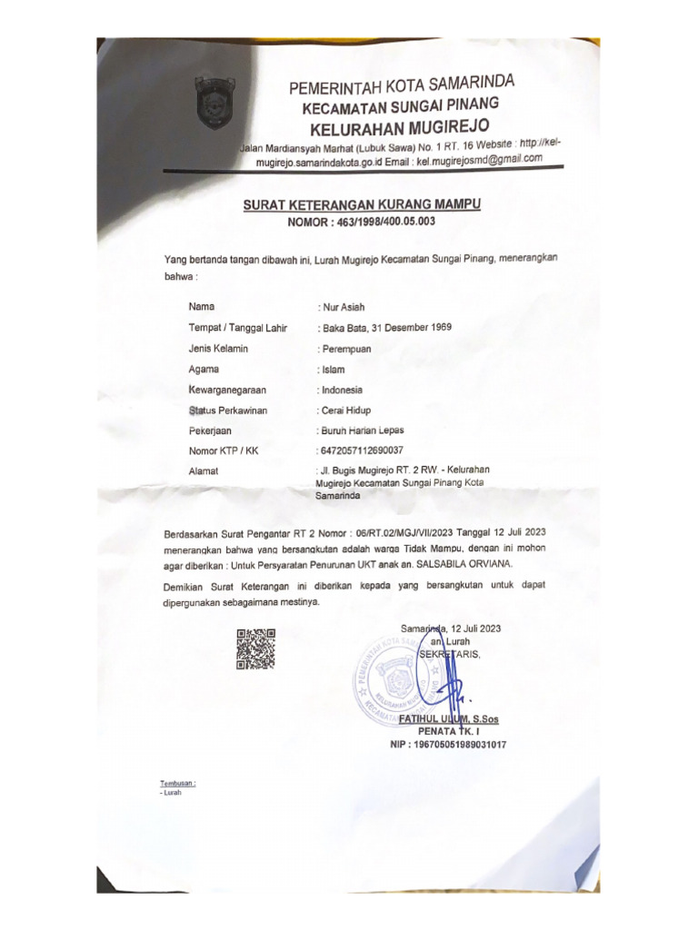 Surat Kematian Ayah Dan SKTM | PDF