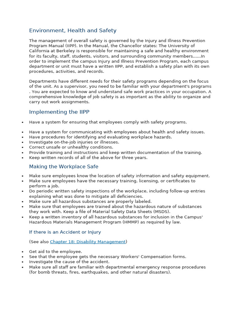 Employee Safety and Health | PDF | Occupational Safety And Health | Safety