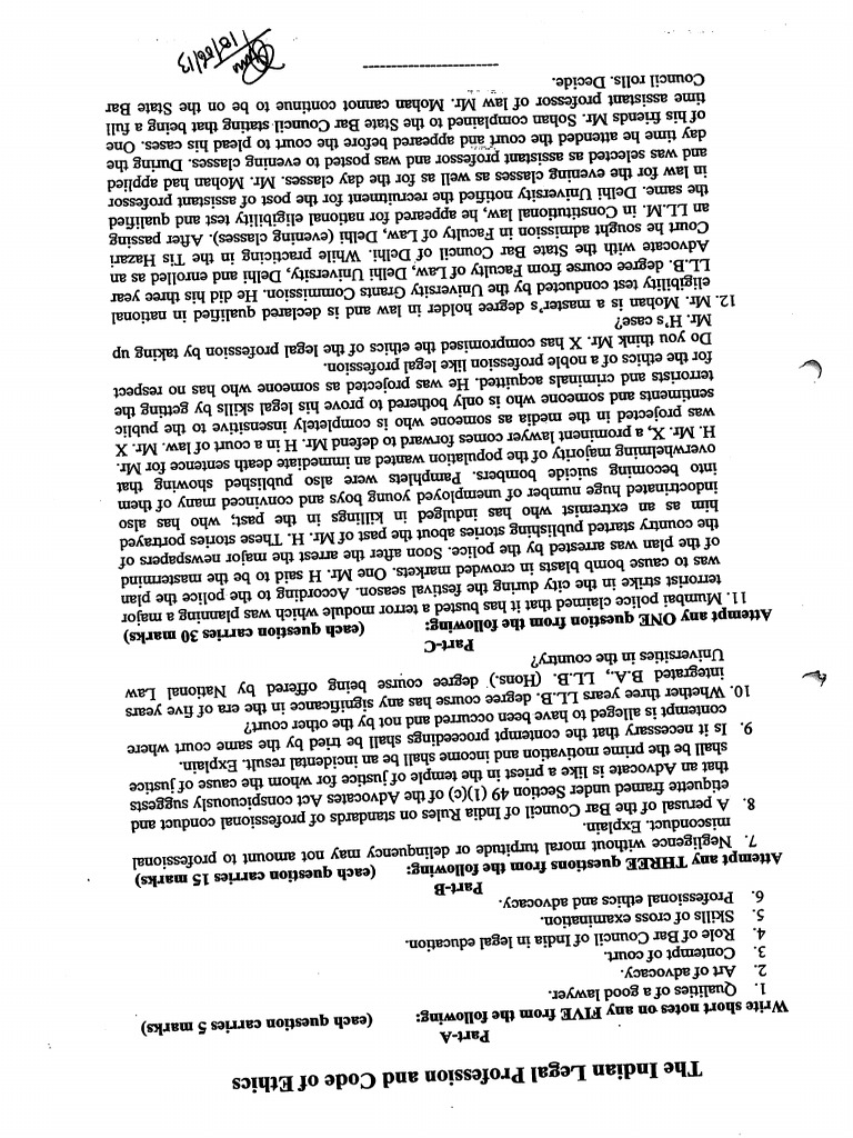 Paper VI Indian Legal Profession And Code of Ethice | PDF