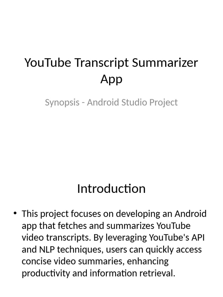 YouTube Transcript Summarizer Synopsis Updated (1) | PDF | Android ...
