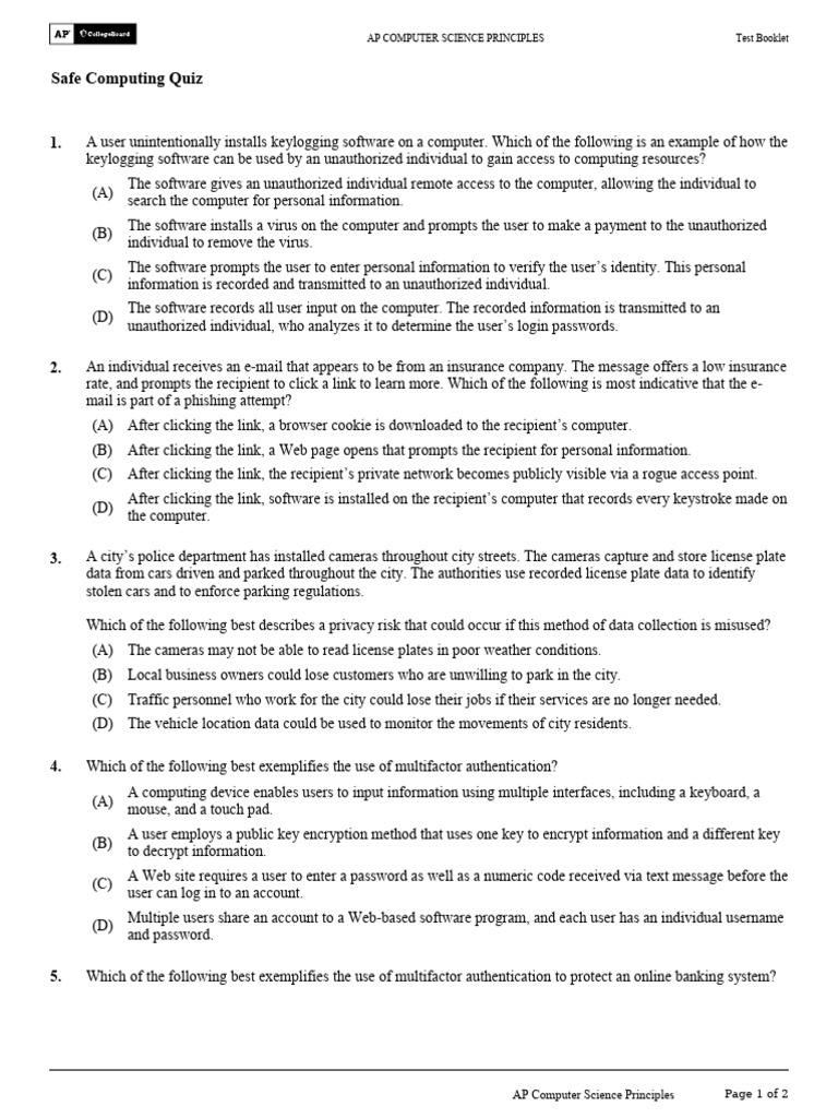 Safe Computing Quiz: Keylogging & Phishing | PDF | Password | World ...