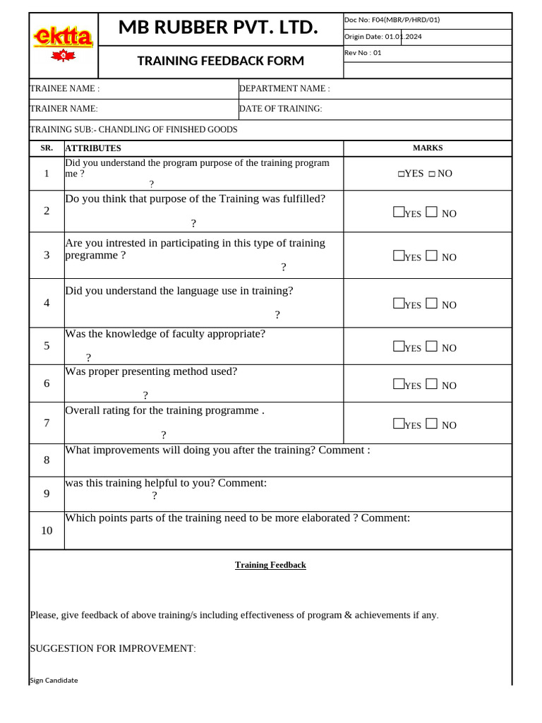 7 Training Feedback Form | PDF