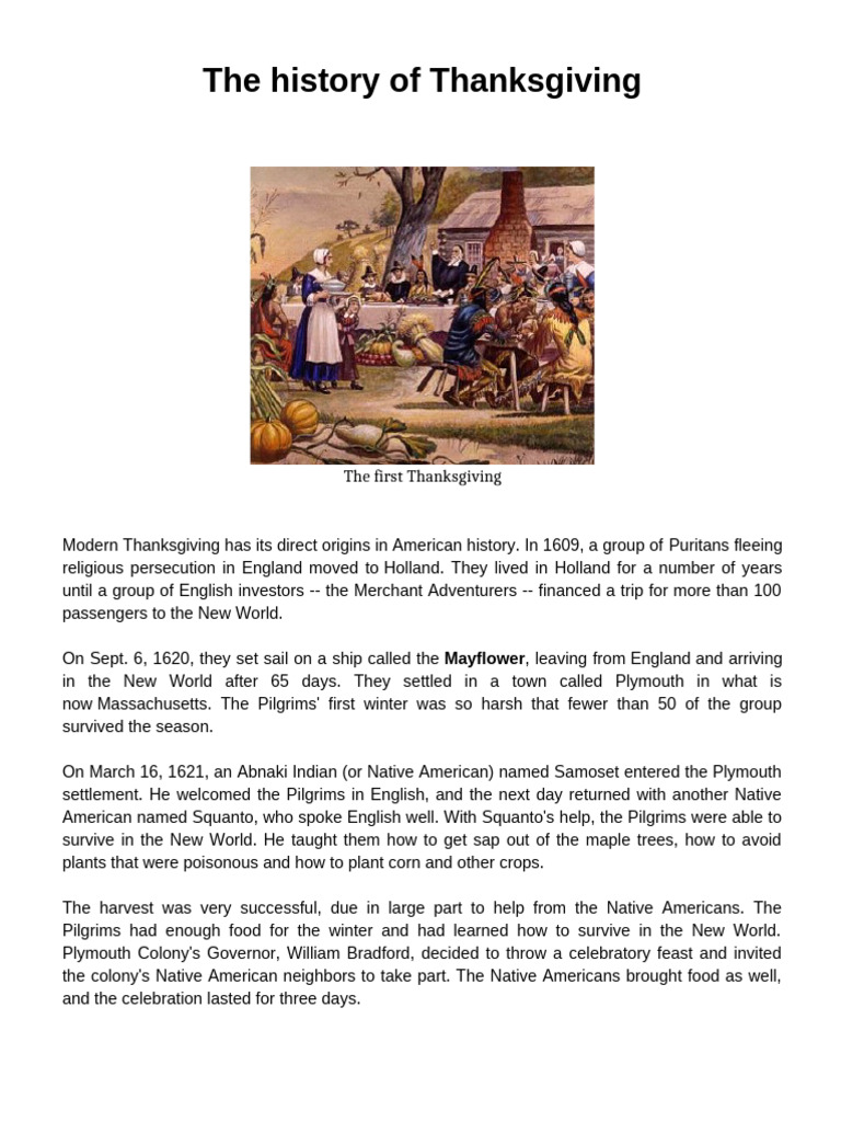 The History of Thanksgiving Busyteacher | PDF | Plymouth Colony ...