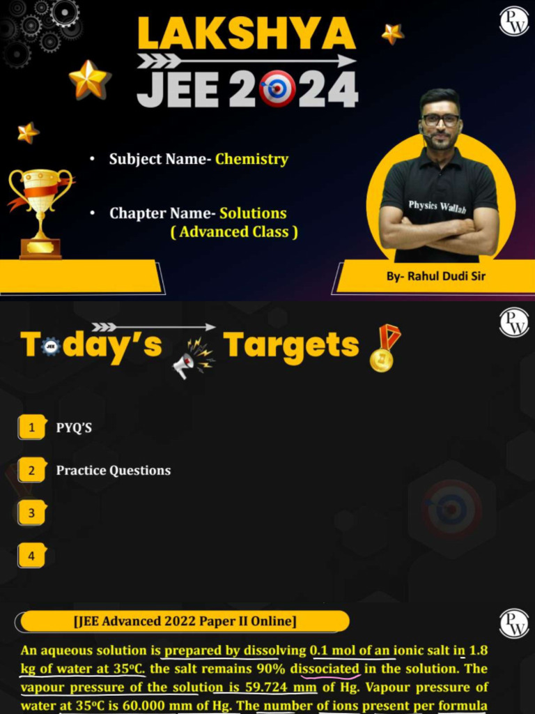 Solutions ADVANCED Class Notes Lakshya JEE 2024 | PDF