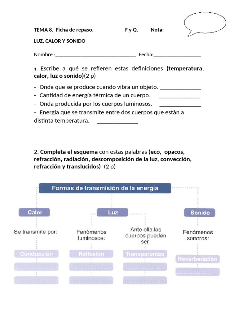 TEMA 8. Luz Calor Sonido | PDF