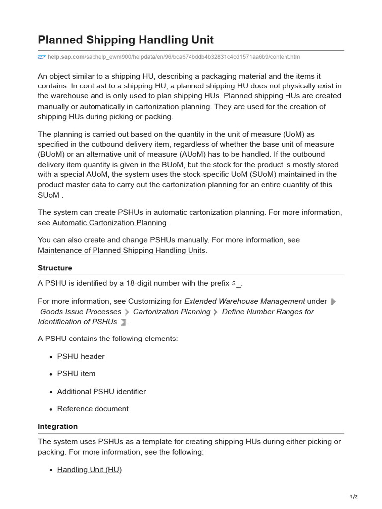 Planned Shipping Handling Units in SAP EWM | PDF