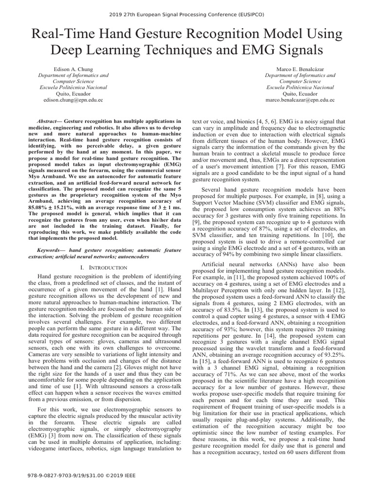 Real-Time Hand Gesture Recognition Model Using Deep Learning Techniques and EMG Signals | PDF ...