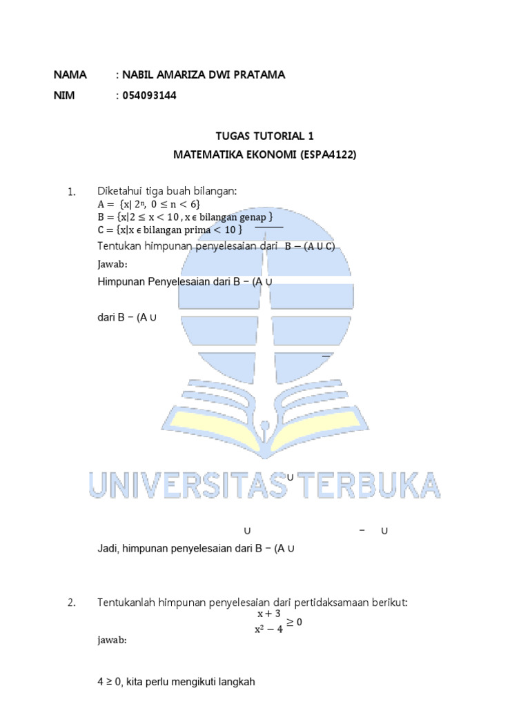 Tugas Tutorial 1 MTK EKONOMI | PDF