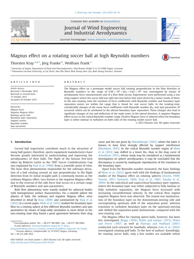 Thorsten Kray_2014_Magnus effect | PDF | Reynolds Number | Drag (Physics)