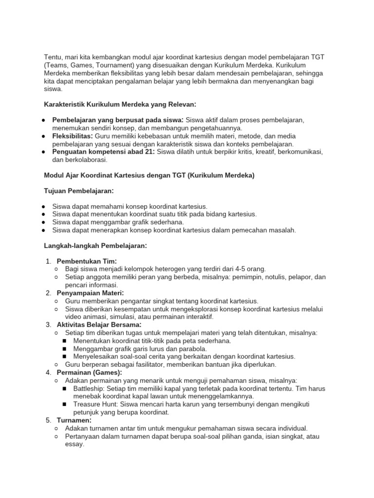 Coba Kembangkan Lagi Menggunakan TGT Modul Ajar K... | PDF