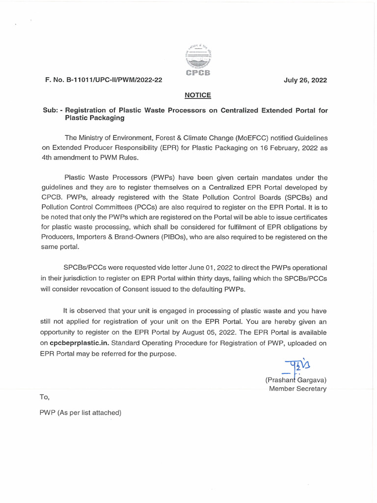 Notice PWP Registration | PDF | Organic Polymers