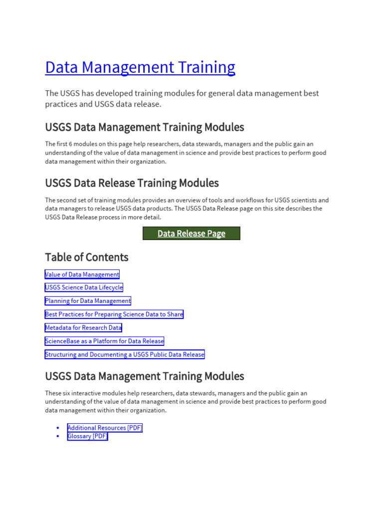 USGS Data Management Training | PDF | Metadata | Data