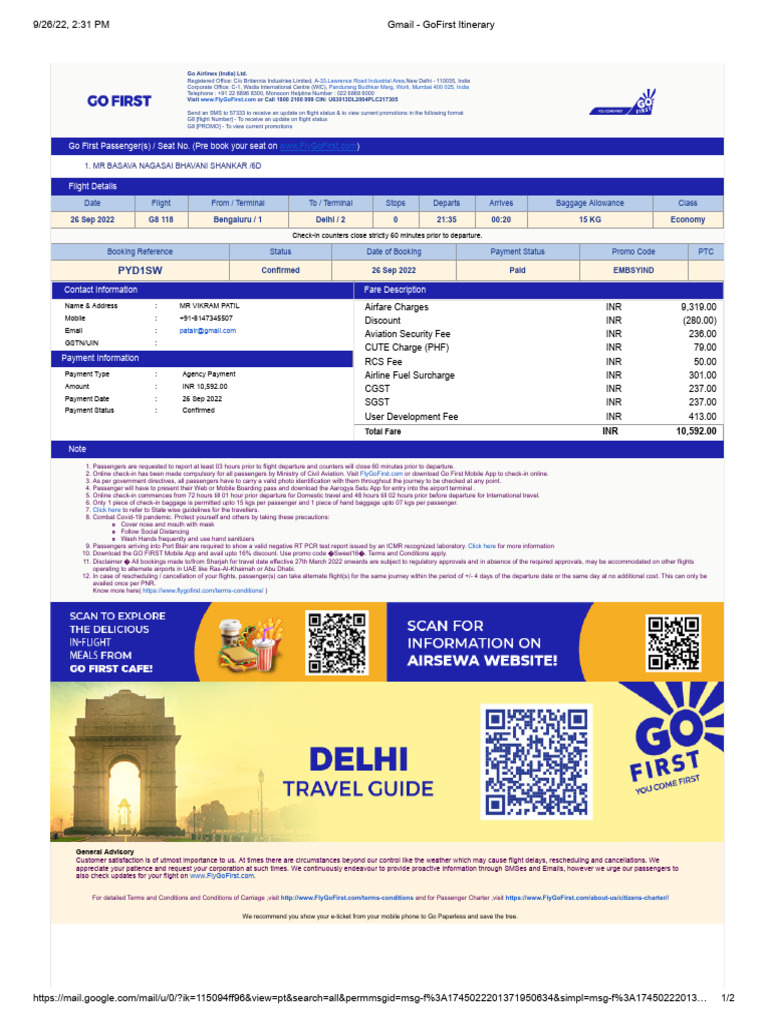 Air Ticket 1. MR Basava Nagasai Bhavani Shankar | PDF