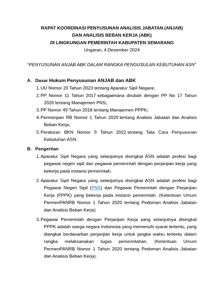 Penyusunan ANJAB & ABK Kabupaten Semarang | PDF