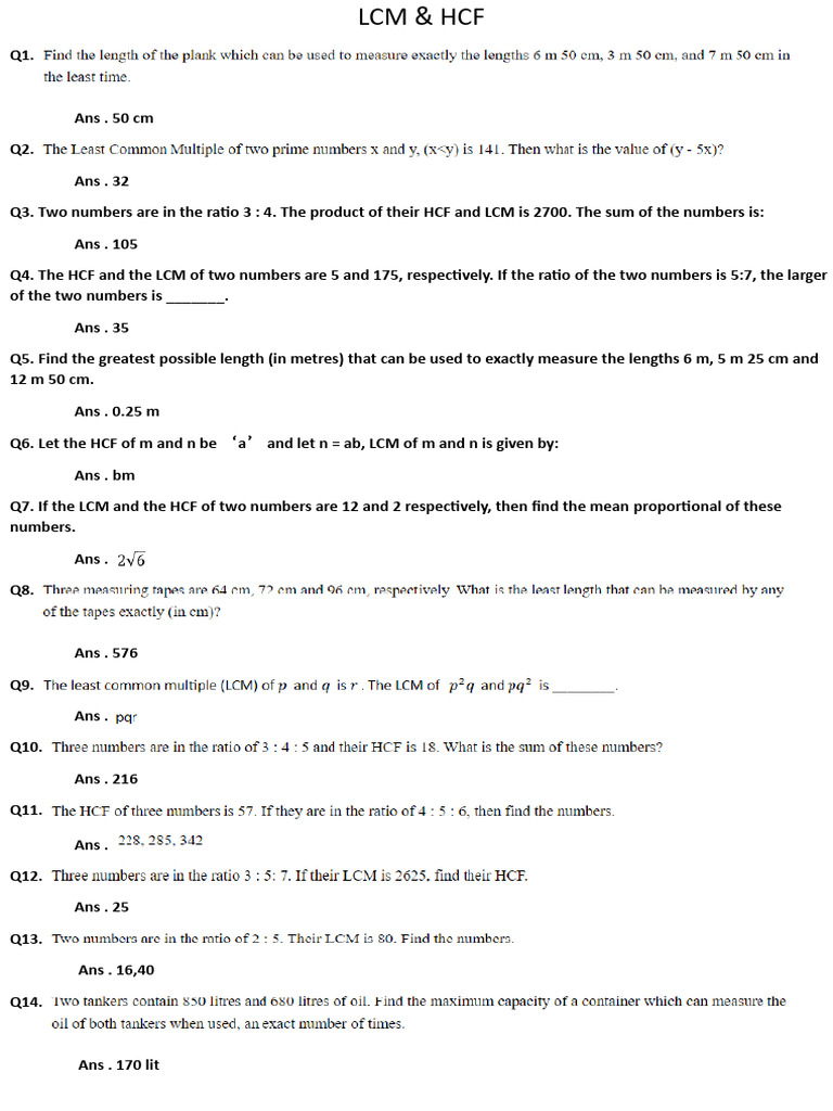 LCM & HCF | PDF | Discrete Mathematics | Number Theory