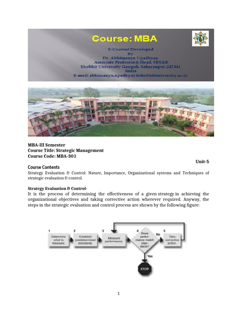 Unit-5 Strategic Evaluation and Control | PDF | Strategic Management | Swot Analysis