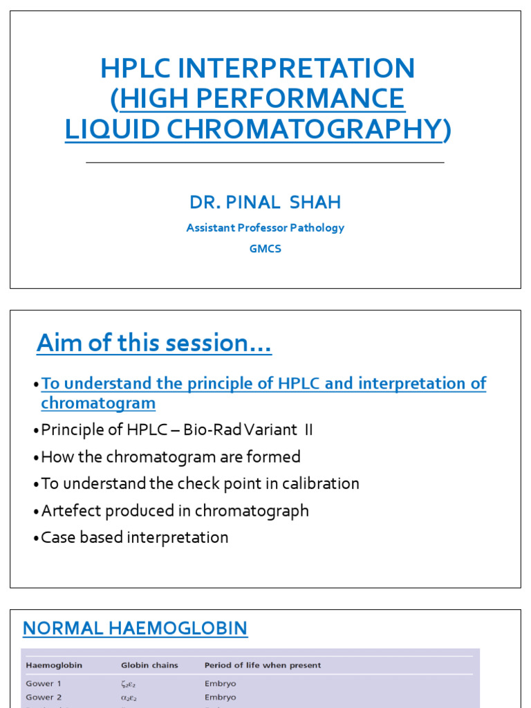 HPLC Interpretation Dr. Pinal Shah | PDF | Chromatography | Hematology