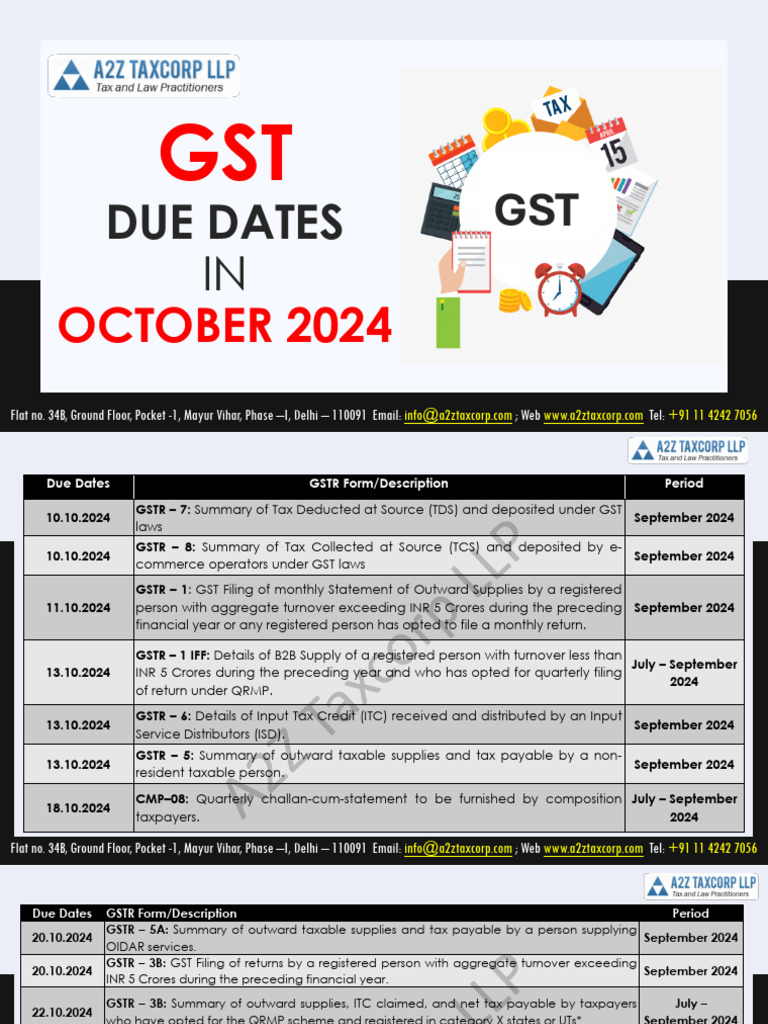 GST Due Dates in October 2024 | PDF | Government | Public Finance