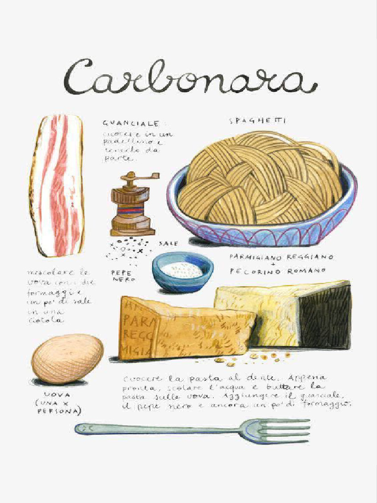 Carbonara by Lucy Knisley Relish Carbonara recipe, Recipe drawing ...