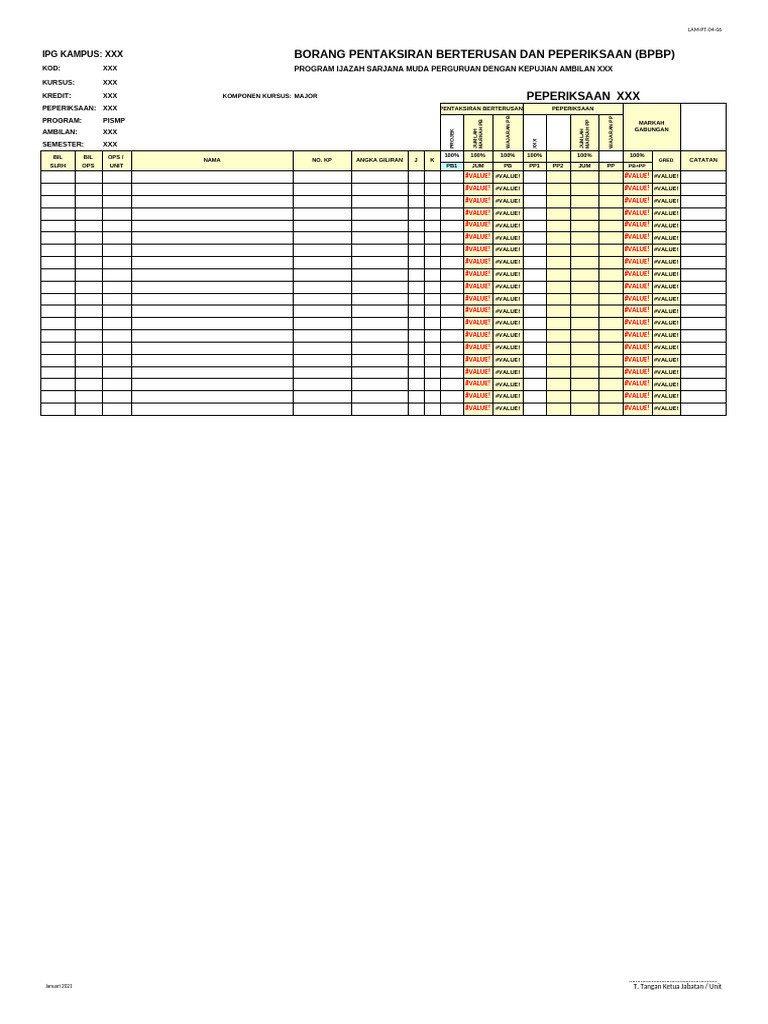 LAM-PT-04-06 (Borang Pentaksiran Berterusan dan Peperiksaan) | PDF