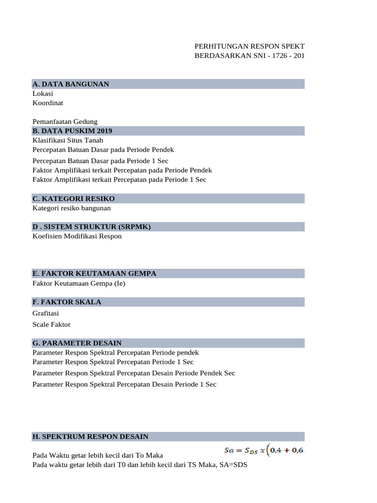 Perhitungan Respon Spektra SNI 2019 | PDF