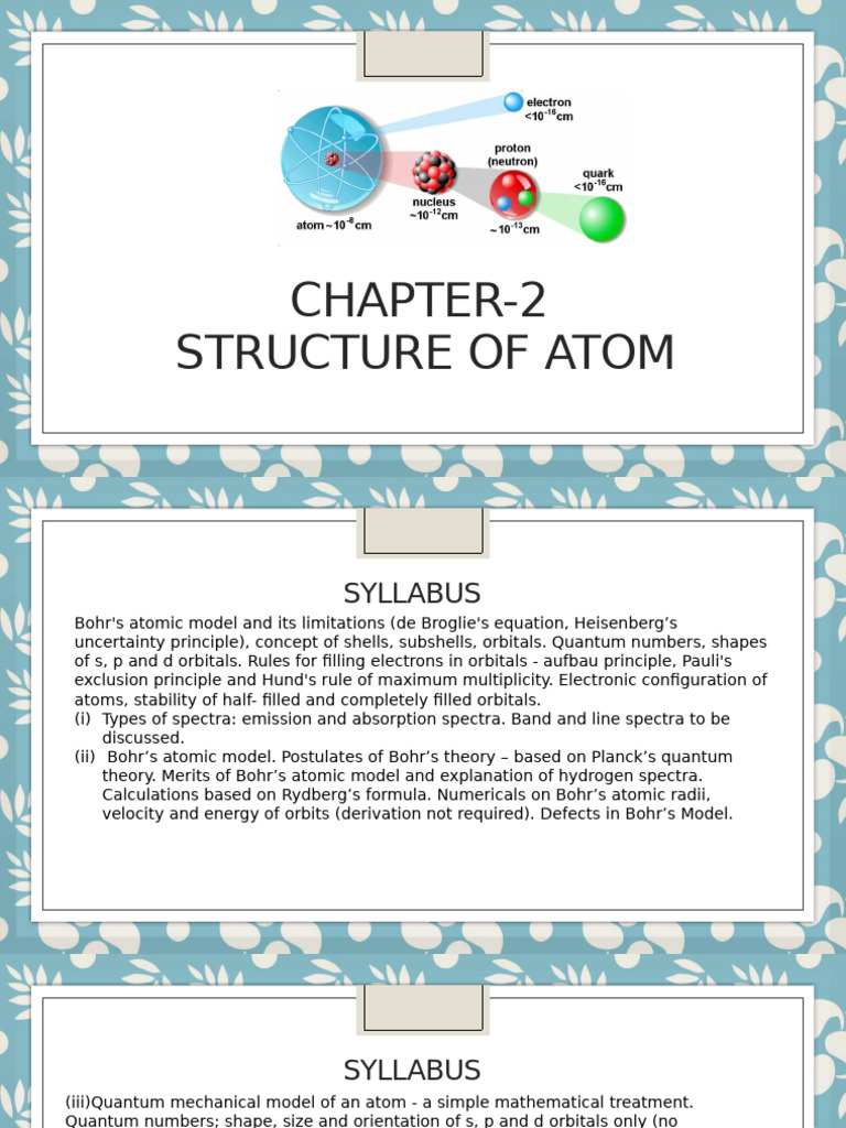 Structure of Atom Class 11 Revised | PDF | Electromagnetic Radiation ...