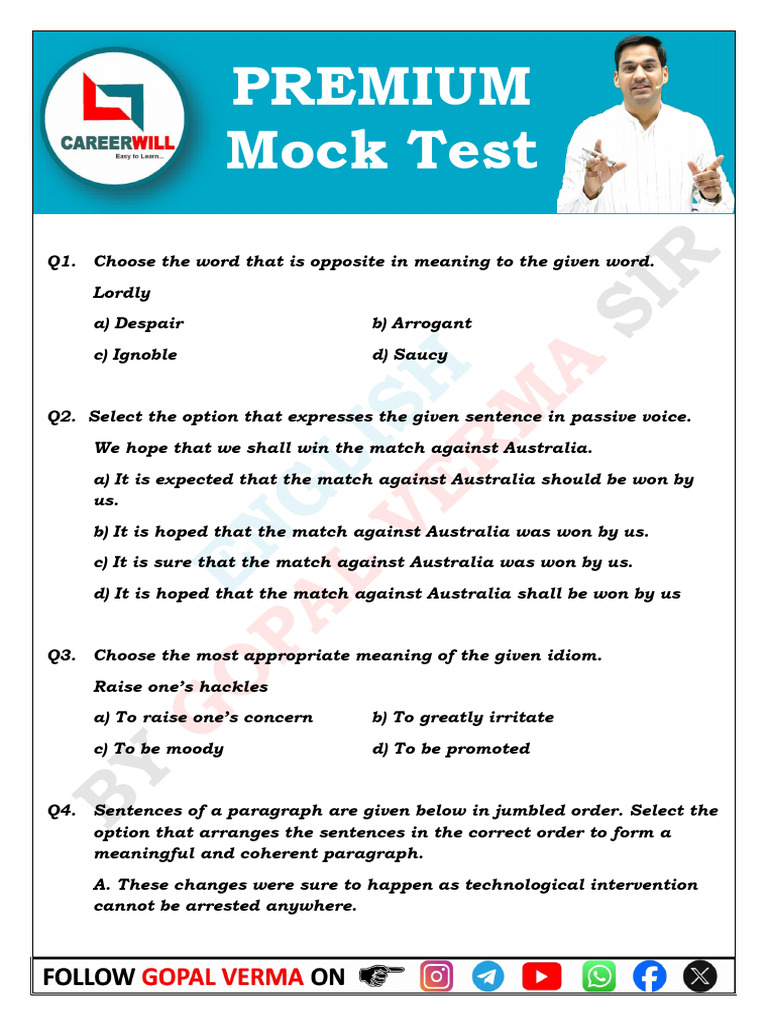 premium mock test by Gopal Verma sar | PDF