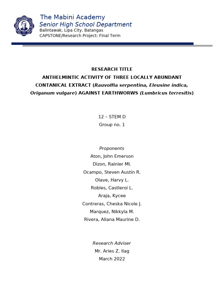 Capstone Performance Task Research Proposal Template | PDF | Clinical ...