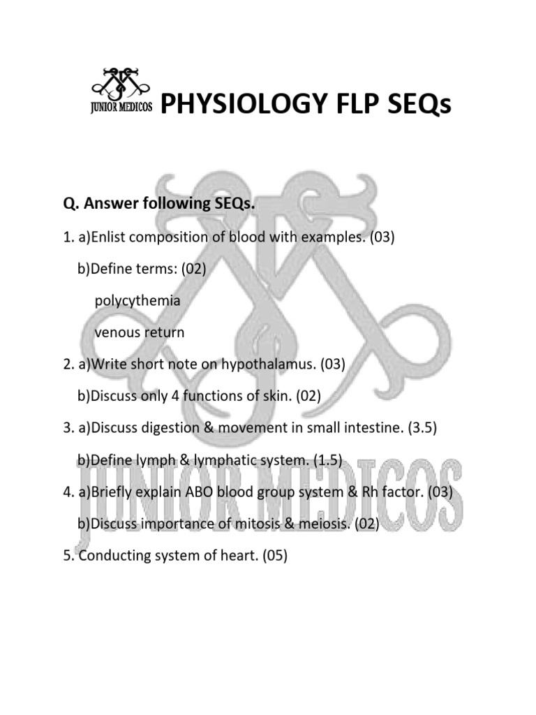PHYSIOLOGY FLP SEQs | PDF