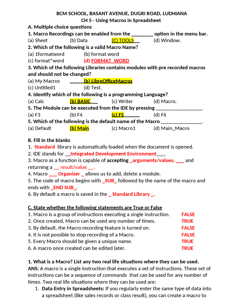 CH 5 - Using Macros in Spreadsheet - Final | PDF | Macro (Computer Science) | Spreadsheet
