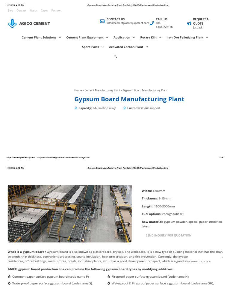 Gypsum Board Manufacturing Plant For Sale _ AGICO Plasterboard ...