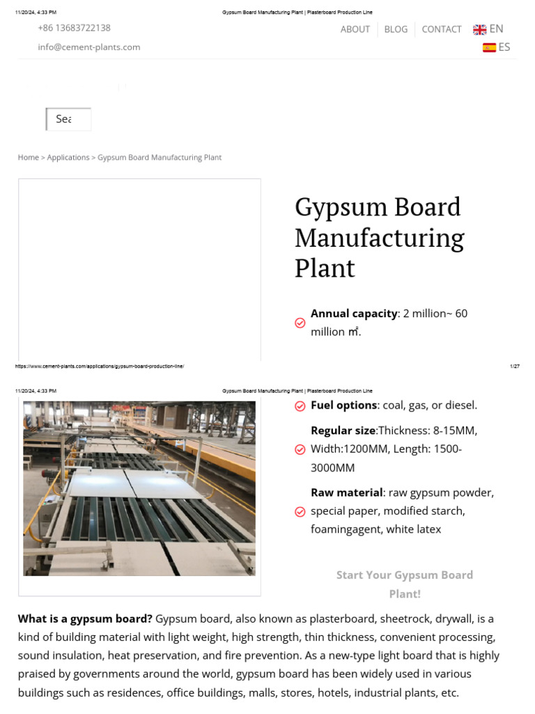 Gypsum Board Manufacturing Plant - Plasterboard Production Line | PDF ...